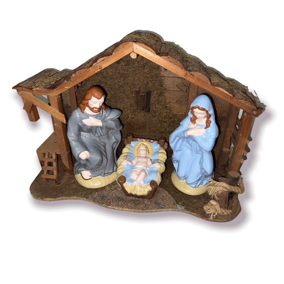 Holiday | Large Vintage Holy Family Wood Barn Stable Nativity Manger ...